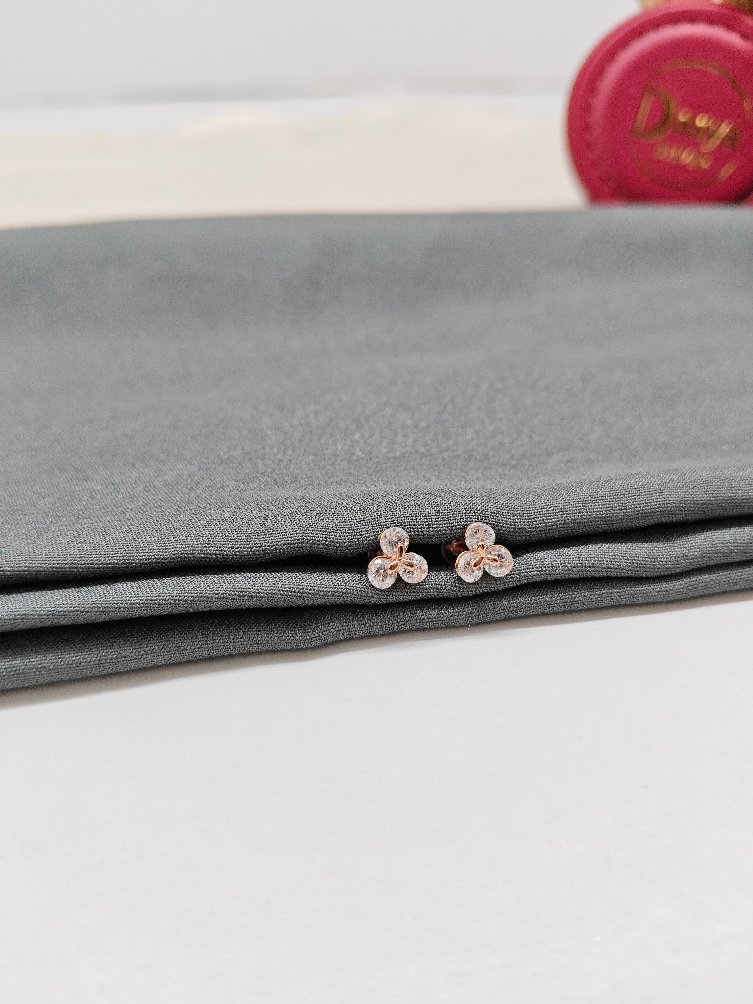 925 Silver Rose Gold 3 Stone Earrings – Dasya Silver